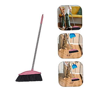 HOLIDYOYO Outdoor Indoor Broom for Floor Cleaning Collapsible Long Handle Angle Brooms Heavy Duty for Home Garage Kitchen Office Courtyard Lobby Lawn Concrete Pink
