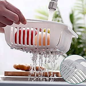 Creahappy 14inch Extendable Over the Sink Colander Strainer Basket Adjustable Strainer Sink Washing Basket Collapsible Colander Fruit Vegetable Strainer Drainer Basket for Kitchen Sink