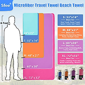 Sfee 2 Pack Microfiber Travel Towel, Quick Dry Towel Camping Towel Large Beach Towel Super Absorbent Compact Lightweight Sports Towel Gym Towel for Beach, Gym, Hiking, Pool, Backpacking, Bath, Yoga