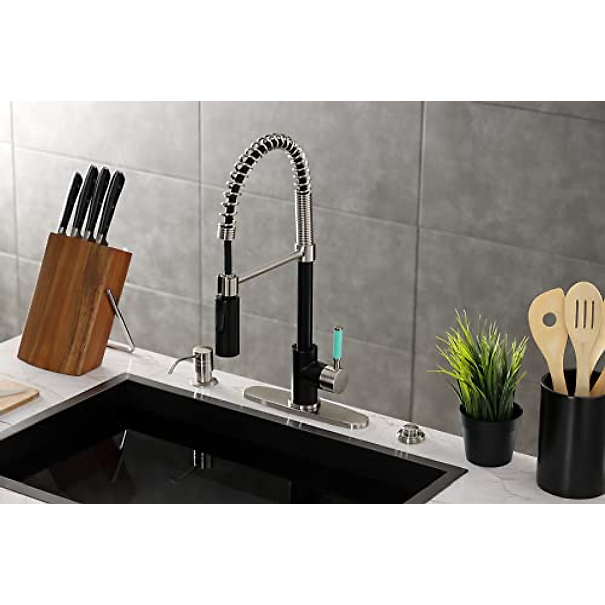 Kingston Brass LS8779DKL Kaiser Pre-Rinse Kitchen Faucet, 8 Inch in Spout Reach, Matte Black/Brushed Nickel