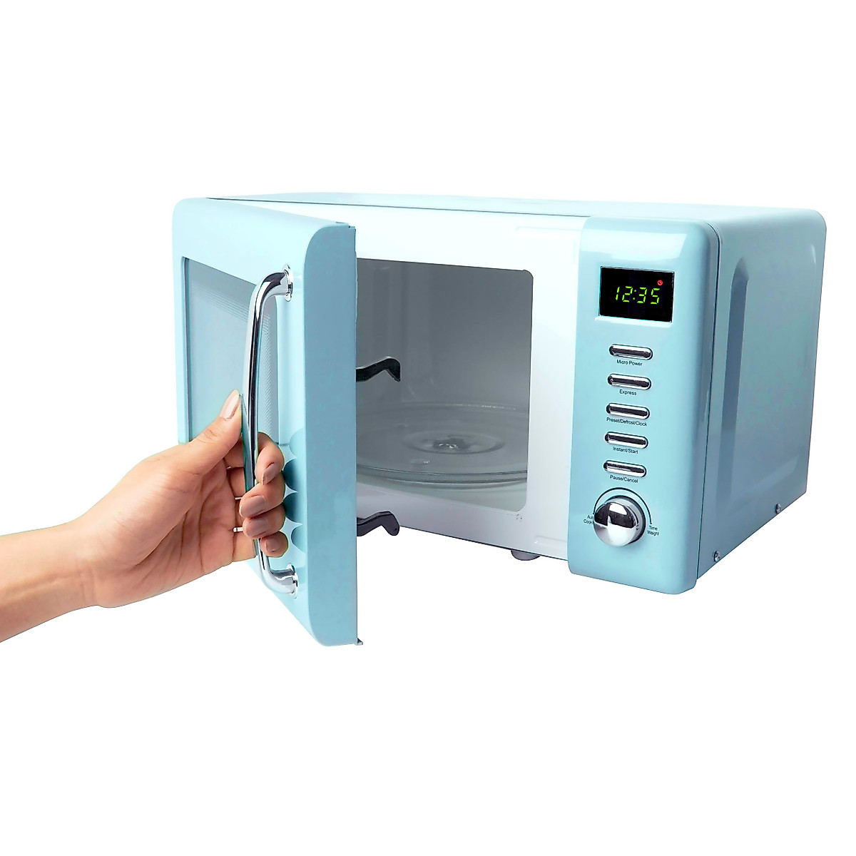 Haden Heritage 12 Cup Programmable Vintage Retro Home Coffee Maker Machine with Vintage Retro 0.7 Cu Ft 700W Countertop Microwave Oven, Blue