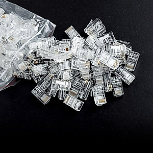 CAT5E RJ-45 UTP Connectors, RJ-45 Crimp Ends 8P8C Network Modular Plugs with Flexible Latch, 100-Pack