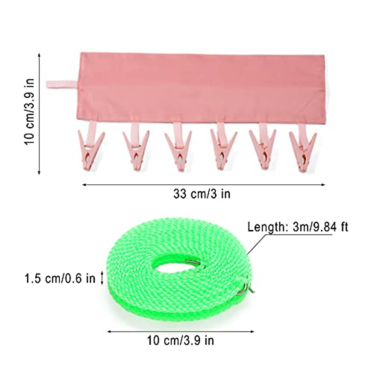 Klyuqoz Travel Hangers Foldable, Sock Hangers with Clips Pack of 2, with Travel Clothesline 9.8 ft, for Scarves Tie Socks Underwear Hat Travel Home Foldable, 2 Colors