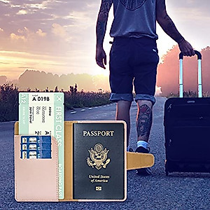 Teskyer Passport Holder and Vaccine Card Holder Combo, Fit for 4 x 3 Vaccine Card, Leather Passport Wallet Cover with Vaccine Card Slot, Rose Gold