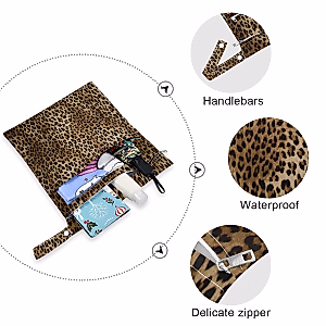 Leopard Print Animal Wet Dry Bags Leopard Waterproof Baby Cloth Diaper Bags with Two Zippered Pockets Beach Travel Bag for Swimsuit&Wet Cloth 2pcs