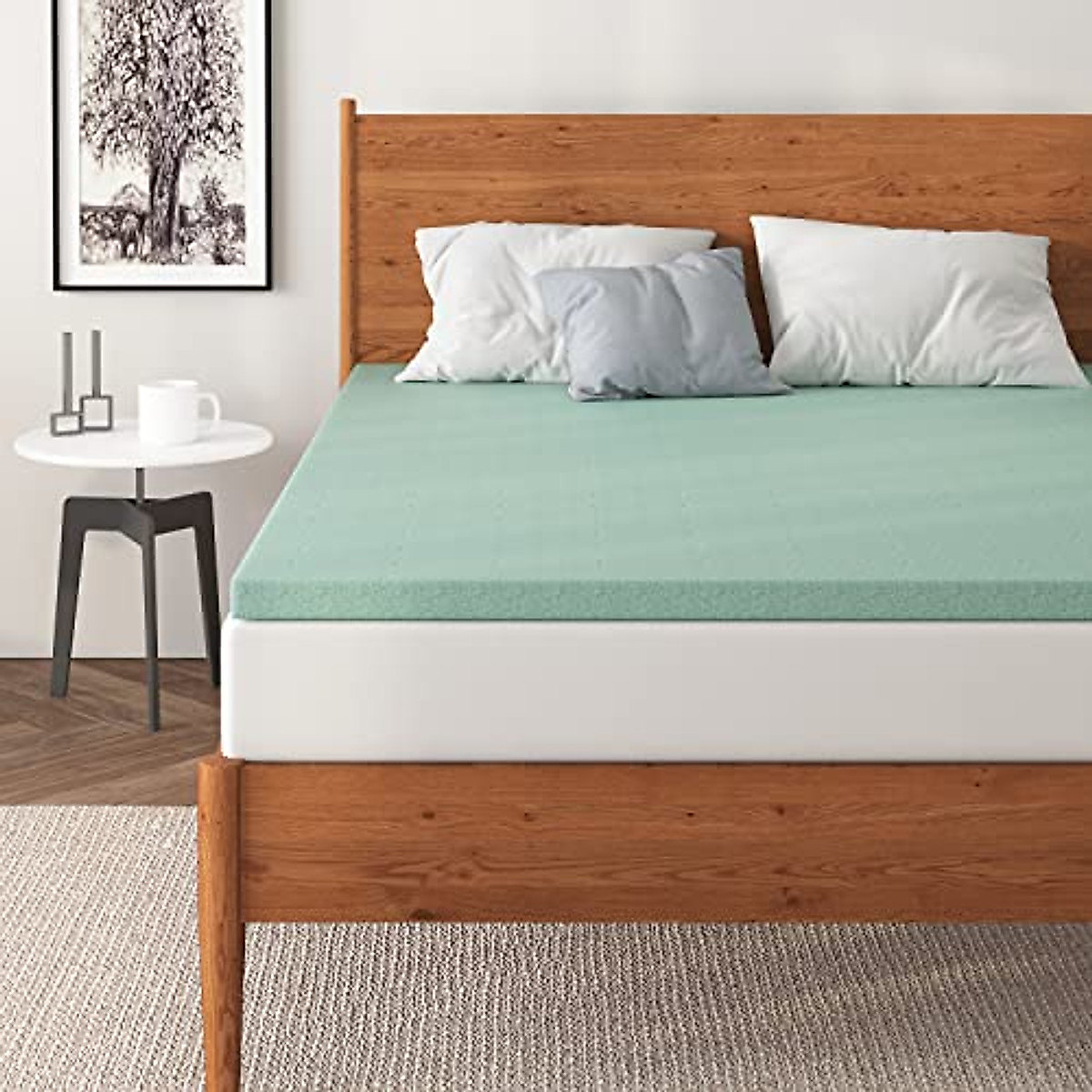 NapQueen 3 Inch Ventilated Green Tea Memory Foam Mattress Topper, Chic Green, CertiPUR-US Certified, Twin