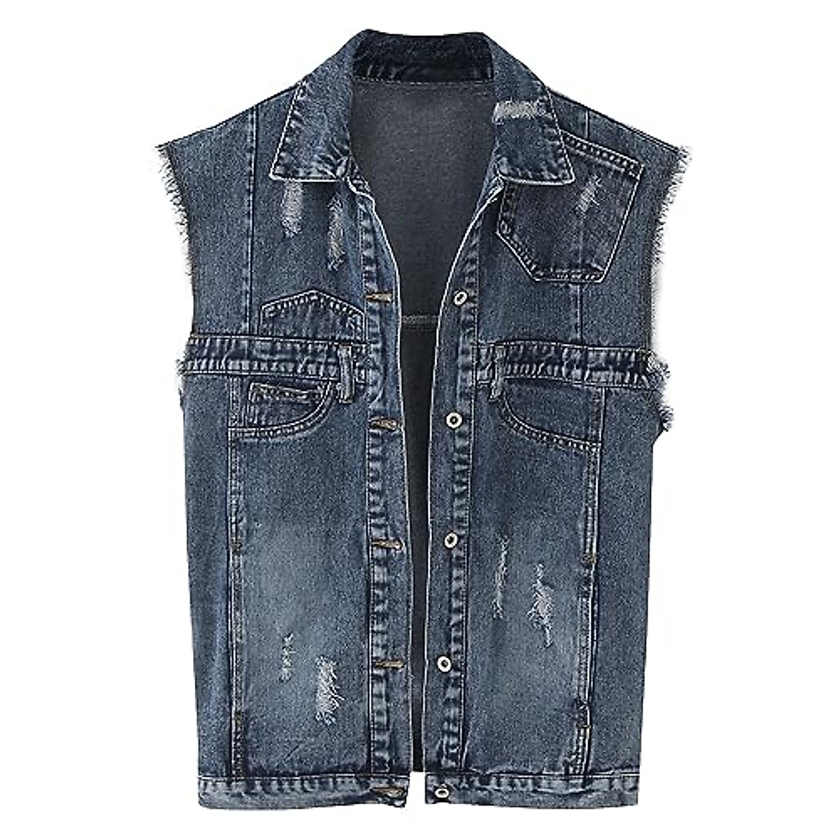Gerichy Denim Jacket for Women, Oversized Tshirts Shirts for Women, Shirts for Women Trendy, Women's Oversized Denim Jacket Sleeveless Button Down Trendy Ripped Denim Shirt