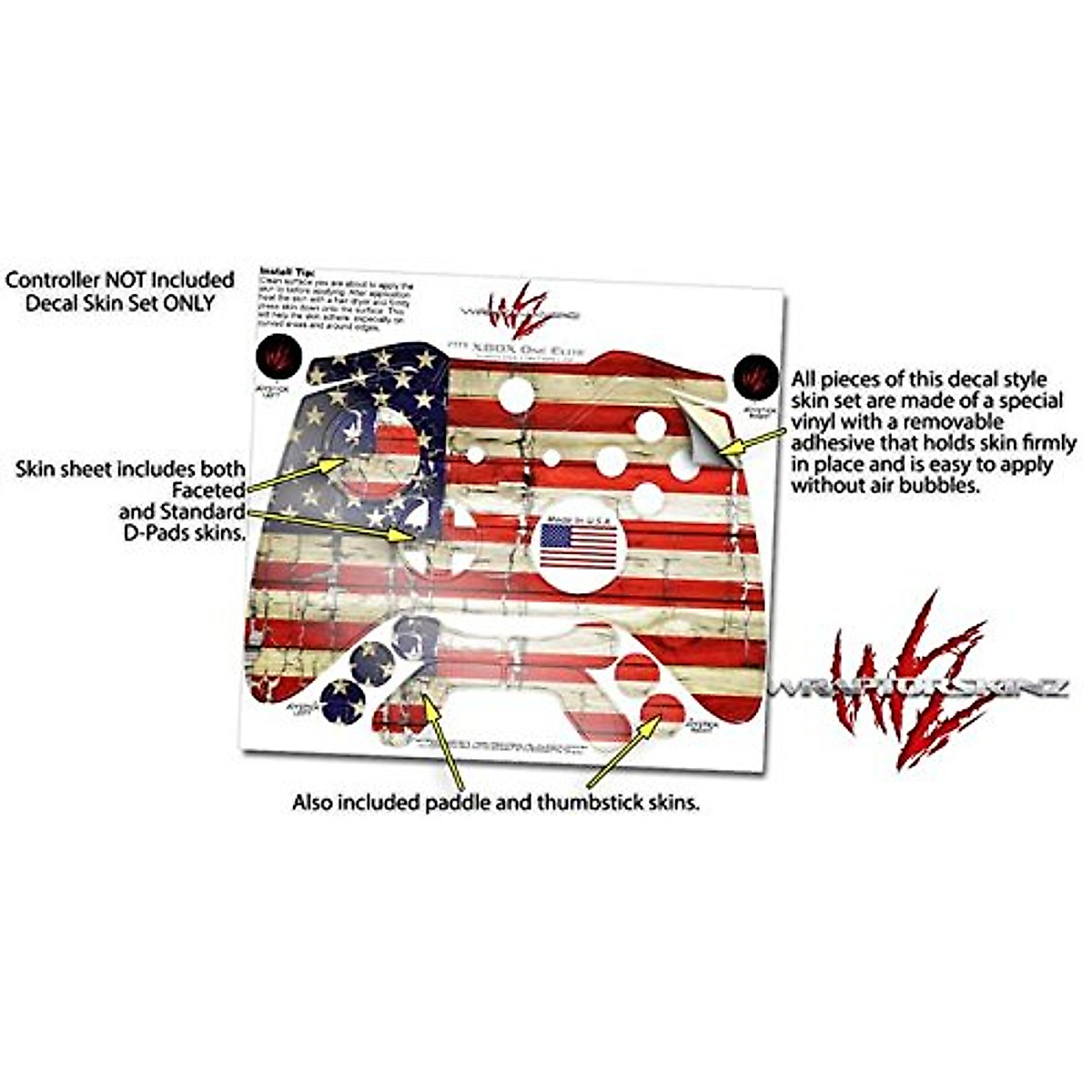 Painted Faded and Cracked USA American Flag - WraptorSkinz Decal Style Vinyl Skin Wrap compatible with XBOX One ELITE Wireless Controller (CONTROLLER NOT INCLUDED)