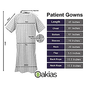 Oakias Patient Gowns 6 Pack – Unisex Cotton Blend Hospital Gown – 45” Long and 61” Wide – Fits Comfortably up to 2XL