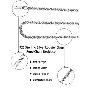 Waitsoul 925 Sterling Silver Rope Chain Lobster Clasp 2mm Silver Chain for Men Women Silver Necklace Chain 20 Inch