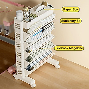 Mobile Bookshelf with Wheels,Moveable Bookshelf Organizer,Multilayer Capacity for Home 6 Tier Rolling Book Cart for Office & Classroom