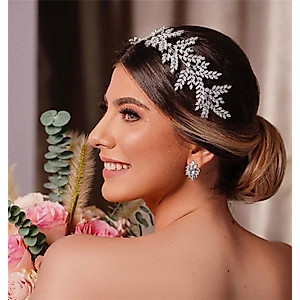 Jorsnovs Full Cubic Zirconia Wedding Tiaras Bridal Crowns CZ Zircon Hairband Birthday Queen Party Sweet 16 Headpieces Princess Hair Accessories Fit with Dress (Silver)