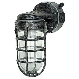 Woods L1707SVBLK Wall Mount Light in Hammered Black Finish Sturdy Die Cast Aluminum Cage; 100 Watt Incandescent; Industrial Design; Suitable for Indoor and Outdoor Use