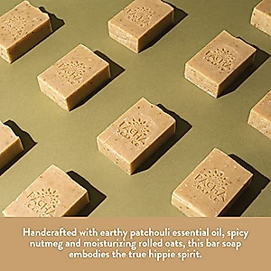 Pacha Dirty Hippie Bar Soap 5 Pack | Premium, Handcrafted Soap with Rolled Oats and Nutmeg | Use as a Natural Face Wash, Hand Soap, Body Wash | Moisturizing Soap with Patchouli Essential Oils | 4 oz