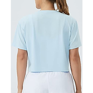THE GYM PEOPLE Women's Workout Crop Top T-Shirt Short Sleeve Boxy Yoga Running Cropped Basic Tee Light Blue