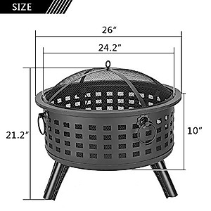 Long & Bright 26 Inch Portable Round Lattice Fire Bowl Wood Burning Fire Pit Decoration for Backyard Garden Brazier for Recreation Time