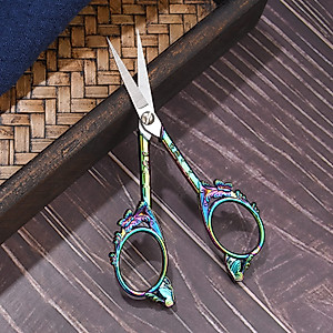 HITOPTY Embroidery Scissors, 4.7in Small Detail Shears Sharp Precision Craft Scissor for Sewing, Cross Stitch, Needlework, Thread Yarn Cutting - Rainbow Vintage Manual DIY Tools W/ Apricot Sheath