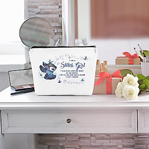 Stitch Girl Cosmetic Bag For Fans Cartoon Love Gift Hawaiian Bags Party Merch Inspired Fans Gifts Travel Makeup Bag Zipper Pouch Cosmetic Bag Toiletry Bag Gifts for Women Teen Girl Friends