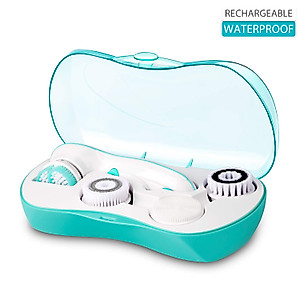Rechargeable Facial Cleansing Spin Brush Set with 4 Exfoliation Brush Heads - Waterproof Face Spa System by CNAIER - Face Brushes for Cleansing and Exfoliating
