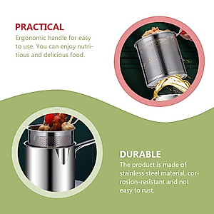 SHERCHPRY 1 Set of Stainless Steel Stock Fry Pot with Strainer Basket, Deep Fryers Frying Pot for Frying Fish Shrimp Chicken and Fries (with Clip)