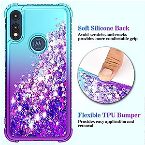 M MAIKEZI for Moto E 2020 case, Motorola Moto E Phone case with HD Screen Protector, Gradient Quicksand Glitter Bling Flowing Liquid Protective Cute Case for Motorola Moto E (2020) (Teal Purple)