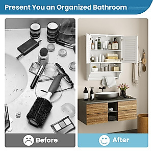 Giantex Bathroom Cabinet Wall Mounted - Hanging Medicine Cabinet with 2 Louvered Doors, 3-Position Adjustable Shelf, Towel Bar, Above Toilet Cabinet, Over The Toilet Space Saver Cabinet (White)