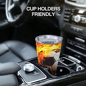 AYCZN Fire Soccer 20 OZ Tumbler Stainless Steel Travel Coffee Mug, Ball Sports Insulated Water Bottle with Lid and Straws Leakproof Thermal Cup