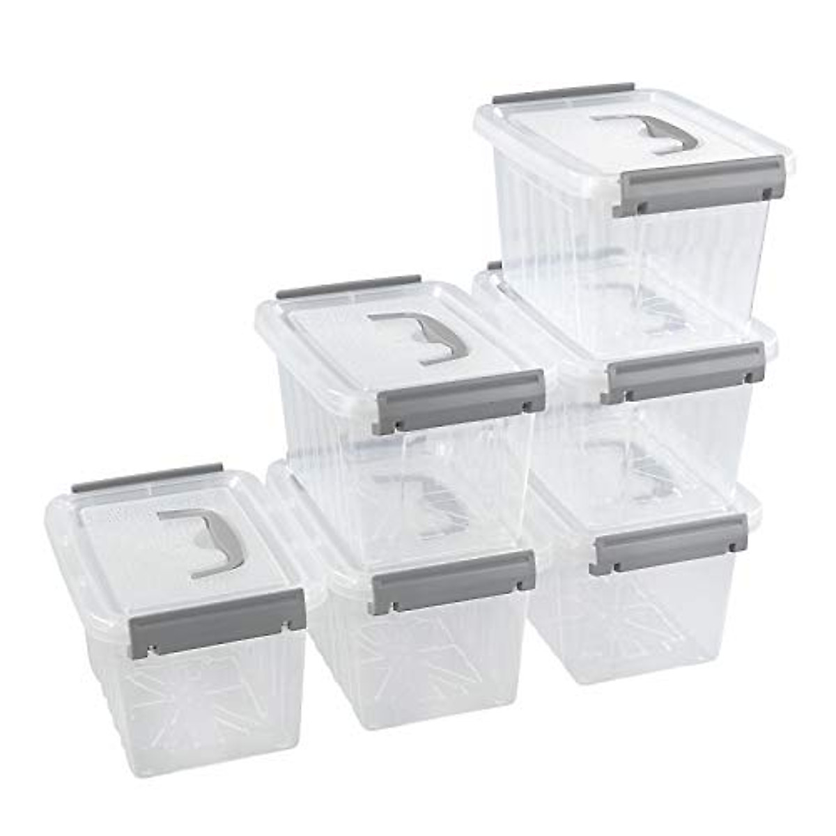 Farmoon 3.5 Quart Clear Storage Bin, Small Plastic Stackable Box/Cotainer with Lid and Grey Handle, 6 Packs