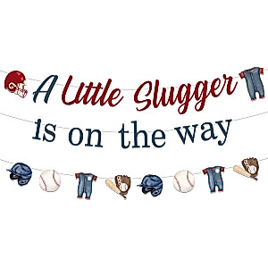 Balterever Baseball Baby Shower Decorations Banner Little Slugger Is On The Way Banner Baseball Theme Garland Baseball Theme Party Supply Hanging Wall Banner Decor for Baby Shower Baby Boy Sport Fan