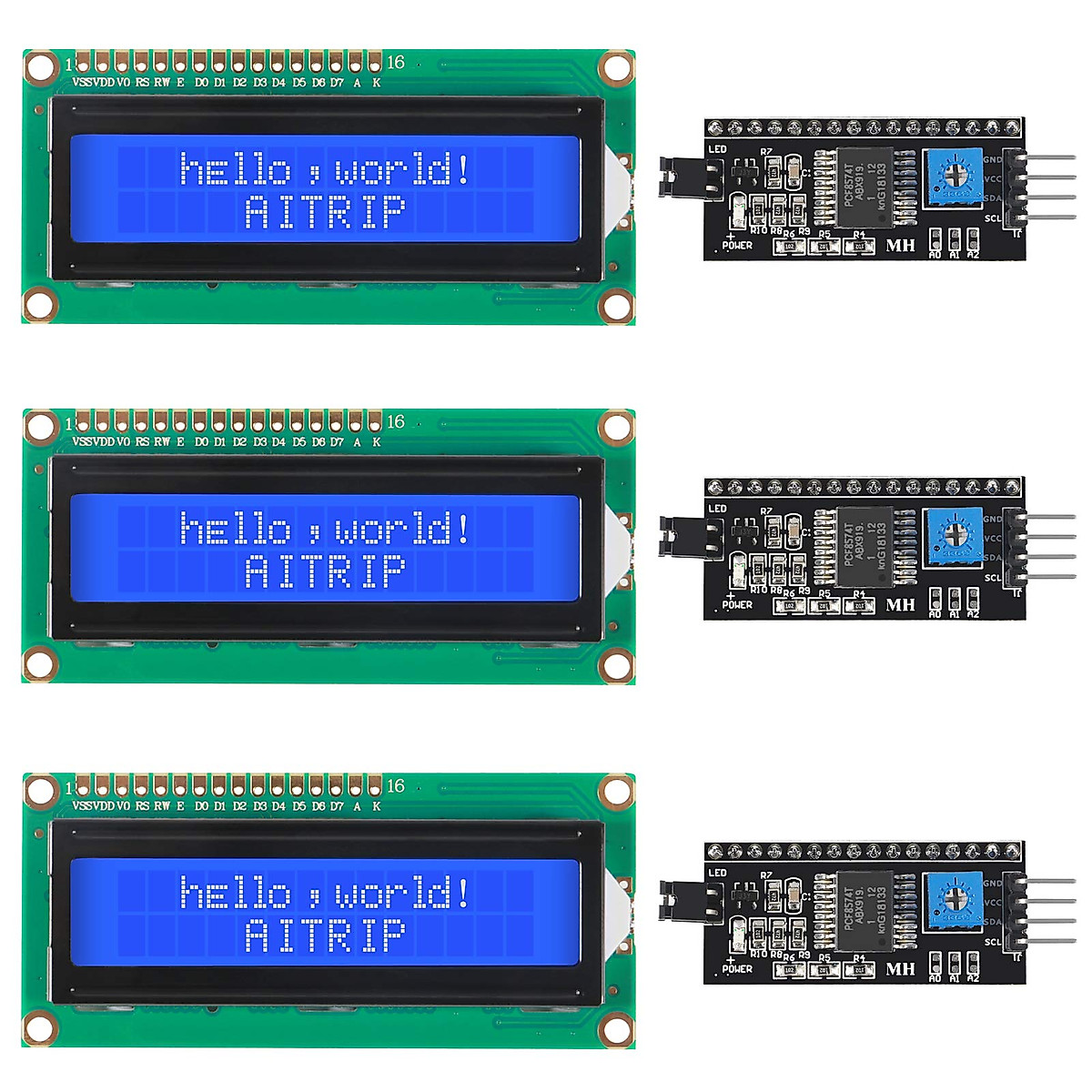 AITRIP 3 Set IIC/I2C/TWI LCD 1602 16x2 Serial Interface Adapter Module Blue Backlight for Arduino UNO R3 MEGA2560 (Blue)