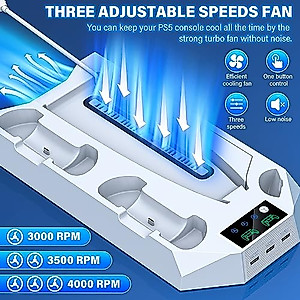 DBEPANK Stand and Cooling Station with Dual Controller Charging Station for PS5 Vertical Stand with Headset Holder for PS5 Accessories for Playstation 5 Console Cooling Fan Stand White