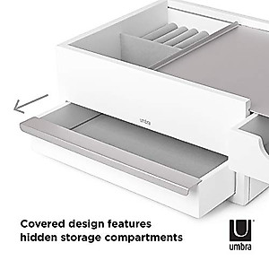 Umbra Stowit Jewelry Box-Modern Keepsake Storage Organizer with Hidden Compartment Drawers for Ring, Bracelet, Watch, Necklace, Earrings, and Accessories (White/Nickel)