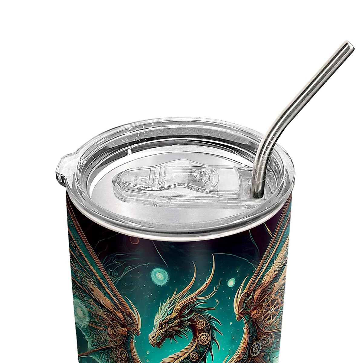 64HYDRO 20oz Steampunk Mechanical Dragon Tumbler, Engineer Mechanic Dragons, Gaming, Gamers Gifts for Dragon Lovers, Stainless Steel Double Wall Vacuum Insulated Coffee Mug, Travel Cup with Lid