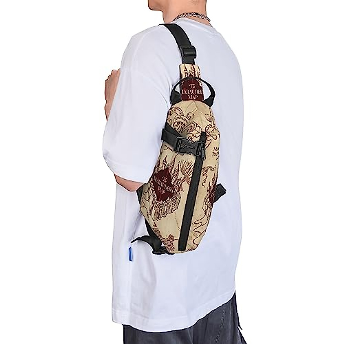 DRLAS Beige map Sling bag for Men Women Casual Crossbody Backpack Shoulder Bag Chest Bag Daypack for Outdoor Hiking Sports