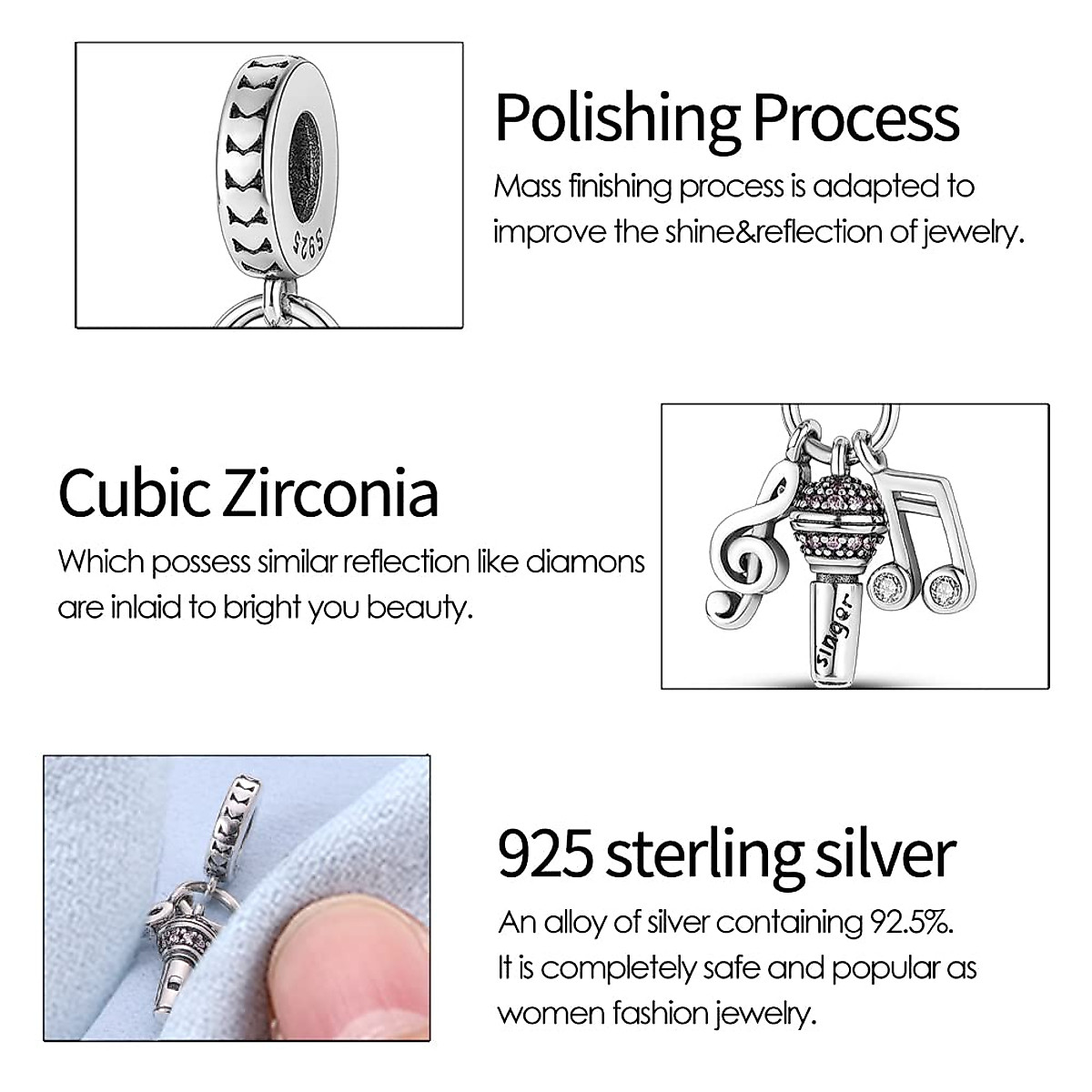 Pandach 925 Sterling Silver Charms for Bracelet&Necklace Dangle Pendant Bead with 5A Cubic Zirconia Stones,Jewelry Beads Gifts for Women