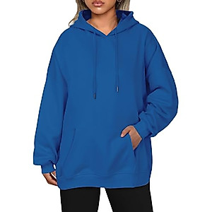 Zeagoo Long Sleeve Hoodies for Women Cotton Fleece Hoodies Solid Crewneck Tunic Sweatshirts Y2k Clothes Deep Blue Medium