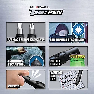 Bell+Howell Tac Pen Multitool - Aluminum – Outdoor and Indoor Tactical Gear – Glass Breaker +LED Flashlight +Screwdriver + Bottle Opener – As Seen On TV