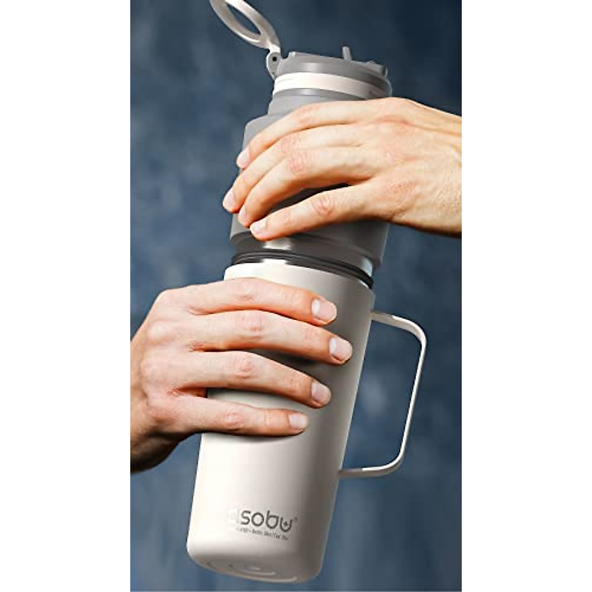 Asobu Insulated Water Bottle Flask with Straw Lid 30 Ounce and Insulated Stainless Steel Coffee 20 Ounce Mug Attached Twin Pack (Mint)