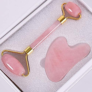 DOITOOL Massage Roller Skin Care Tools 2 Pcs Rose Roller Natural Jade Facial Roller Massager Set for Face Anti Aging Anti Wrinkle(Rose + Heart-Shaped Jade) Skincare Tools Skin Care Tools