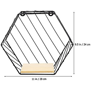 VORCOOL Wall Mounted Honeycomb Floating Shelves Metal Wire Geometric Floating Shelf for Living Room Bedroom Kitchen and Office (Black)