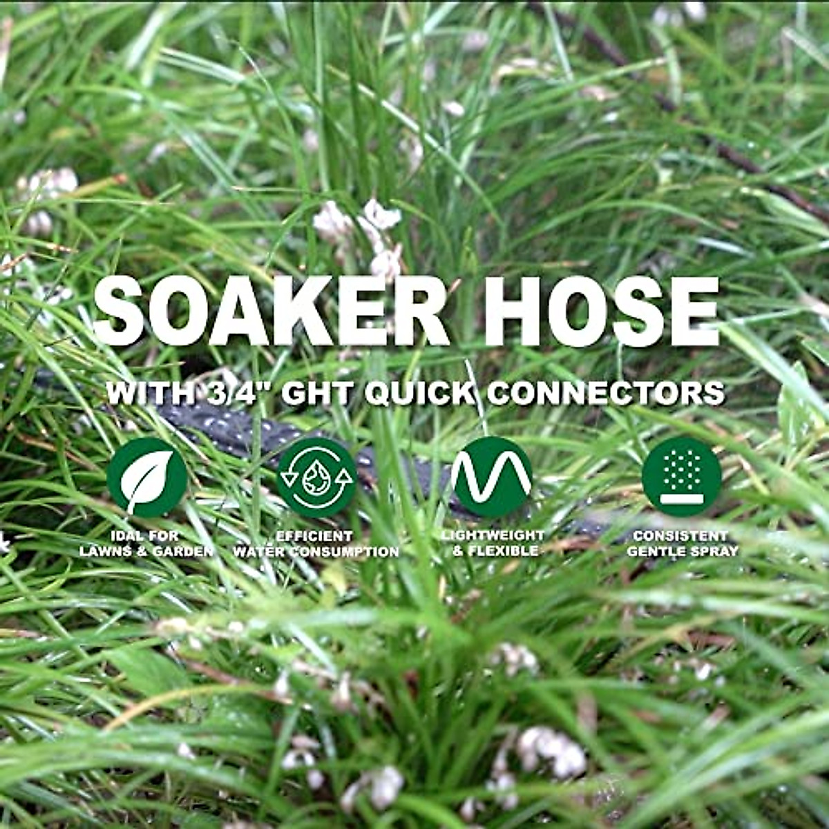 FUNJEE PVC Flat Sprinkler Hose 15ft with Garden Hose Quick Connector 3/4" GHT Fittings, Soaker Hose, Drip Hose, Saves Water, For Garden/Vegetable/Water-efficient irrigation (Black, 15FT)