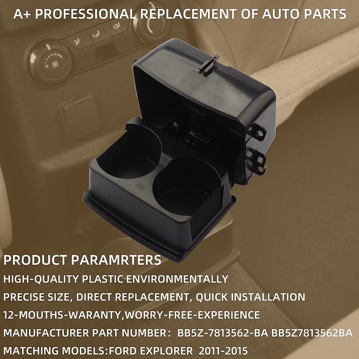 Dasbecan Rear Seat Passengers Cup Ноldеr Assembly Compatible with Ford Explorer 2011-2015 Replaces# BB5Z-7813562-BA BB5Z7813562BA