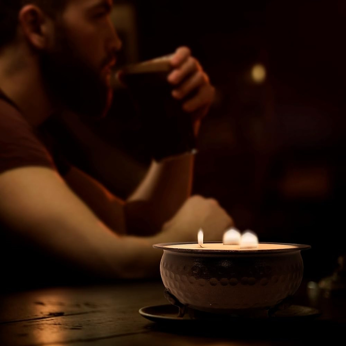 Dough Bowl Candle Company Candles for Men - 6.2" x 3" Firepit Metal Mens Candle, Mahogany Teak Scented Candles for Men, Multipurpose Wooden Wick Candles for Bedroom or Man Cave, 50 Hour Burn Time