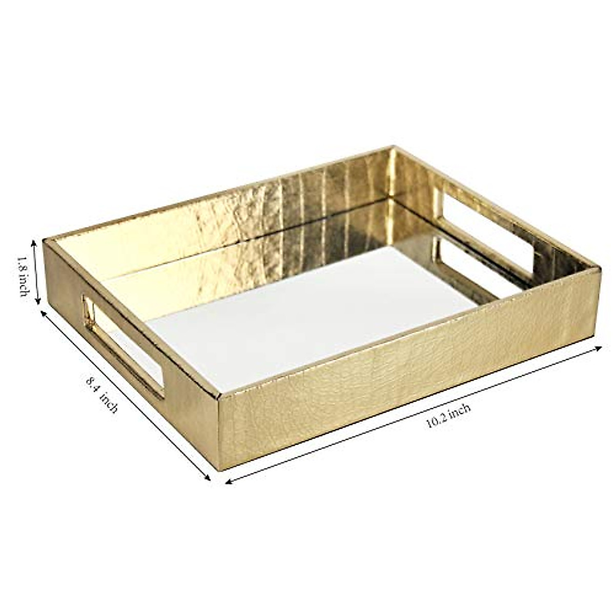 Vixdonos Decorative Mirror Tray,Gold Vanity Tray,Leather Catchall Organizer for Makeup,Perfume and Cosmetic on Dresser or Coffee Table(Small, Gold)