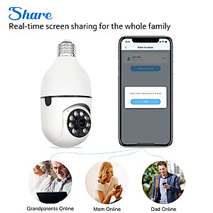 Elytsemoh 1080P Smart Home Surveillance Camera, E27 Bulb Camera, 360 Degree Panoramic Wireless Security PTZ Camera, 2.4GHz WiFi, Night Vision, Two Way Audio, Smart Tracking, Motion Detection