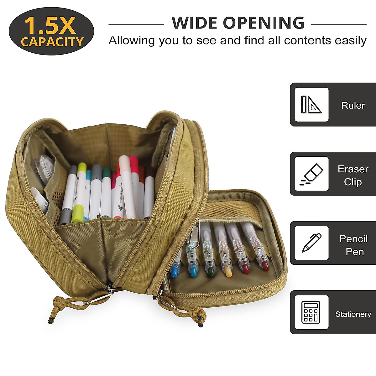 ATRIPACK Tactical Pencil Case for Boy,Large Capacity Pencil Pouch,Marker Organizer Case Pen Box, Tool Bag Desk Organizer for School College Office Organizer for Kids Men Women Adult Teens(Brown)