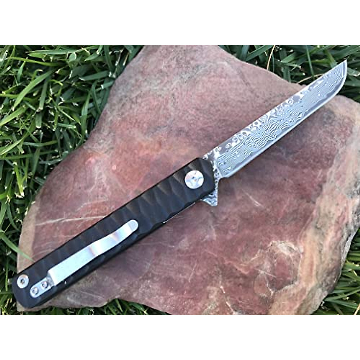 TACTICAL GEARZ Damascus Pocket Knife for EDC! G10 Handle! 67 Multi Layered Damascus Blade & VG10 Core! Includes Sheath! (Vela XT)