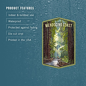 Die Cut Sticker Mendocino, California, Pathways in Redwood Forest, Contour Vinyl Sticker 1 to 3 inches (Waterproof Decal for Cars, Water Bottles, Laptops, Coolers), Small