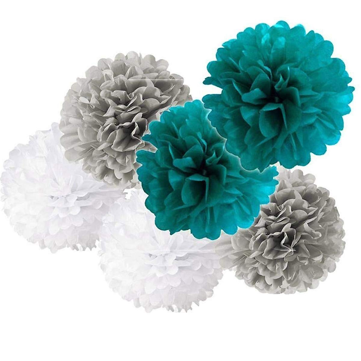 Teal Bridal Shower Decorations White Teal Grey Tissue Paper Pom Pom Paper Lanterns Teal Themed Party Wedding Teal Blue Baby Shower Teal Sweet 16 Birthday Party Decorations Mermaid Party Supplies