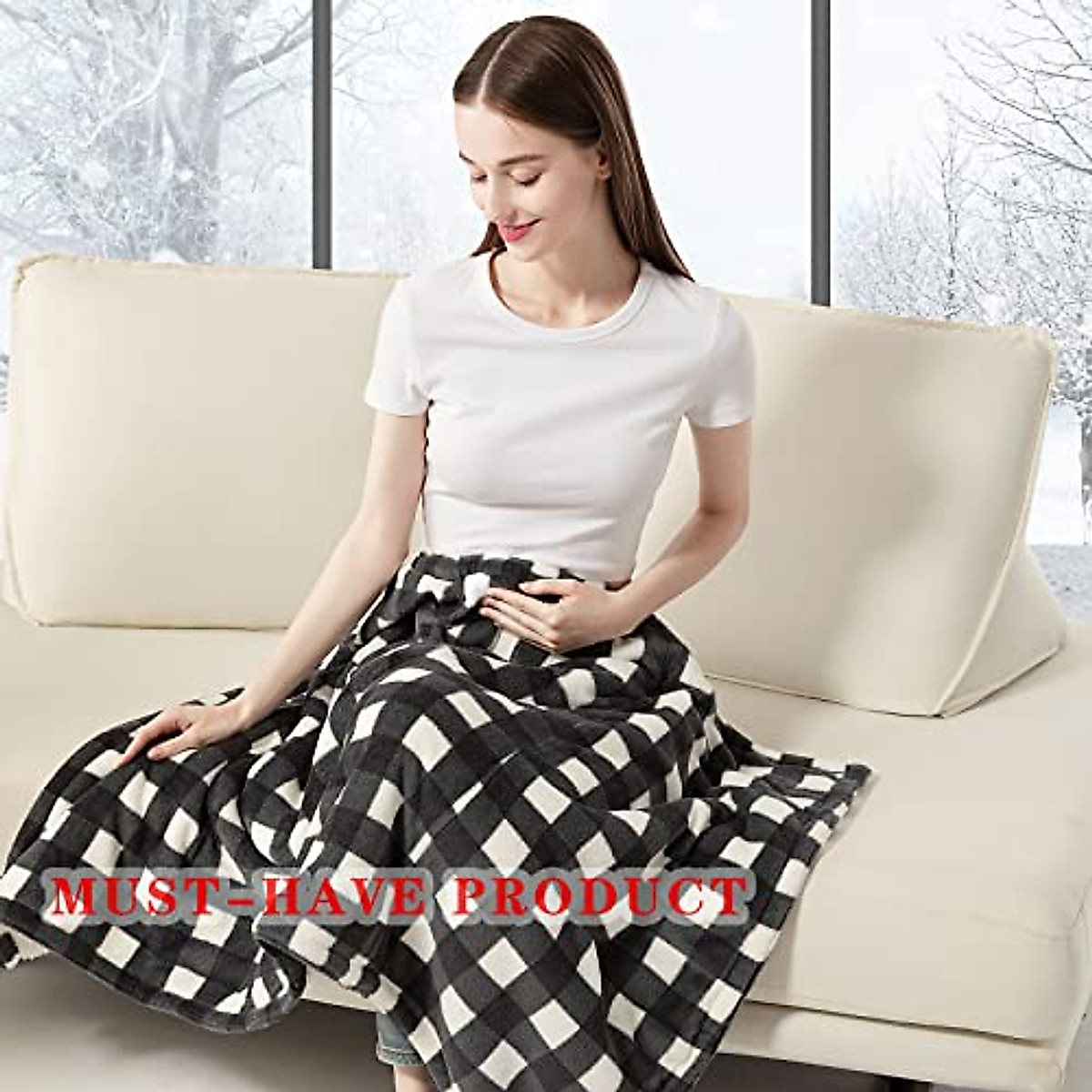 Soft Fleece Throw Blanket, Substitute for Wearable Blanket- Inside Cozy Sherpa and Outside Comfy Fleece Poncho Blanket with Buttons (Grey, 63" L×30" W)